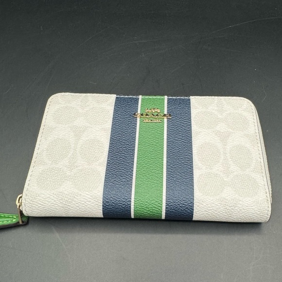 Coach | Bags | Coach White Wallet With Green And Blue Stripes | Poshmark